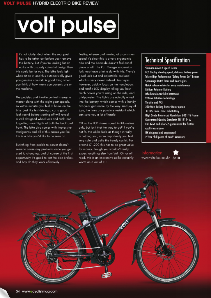 VOLT™ Pulse scores a whopping 8/10 stars on ECyclistmag.com