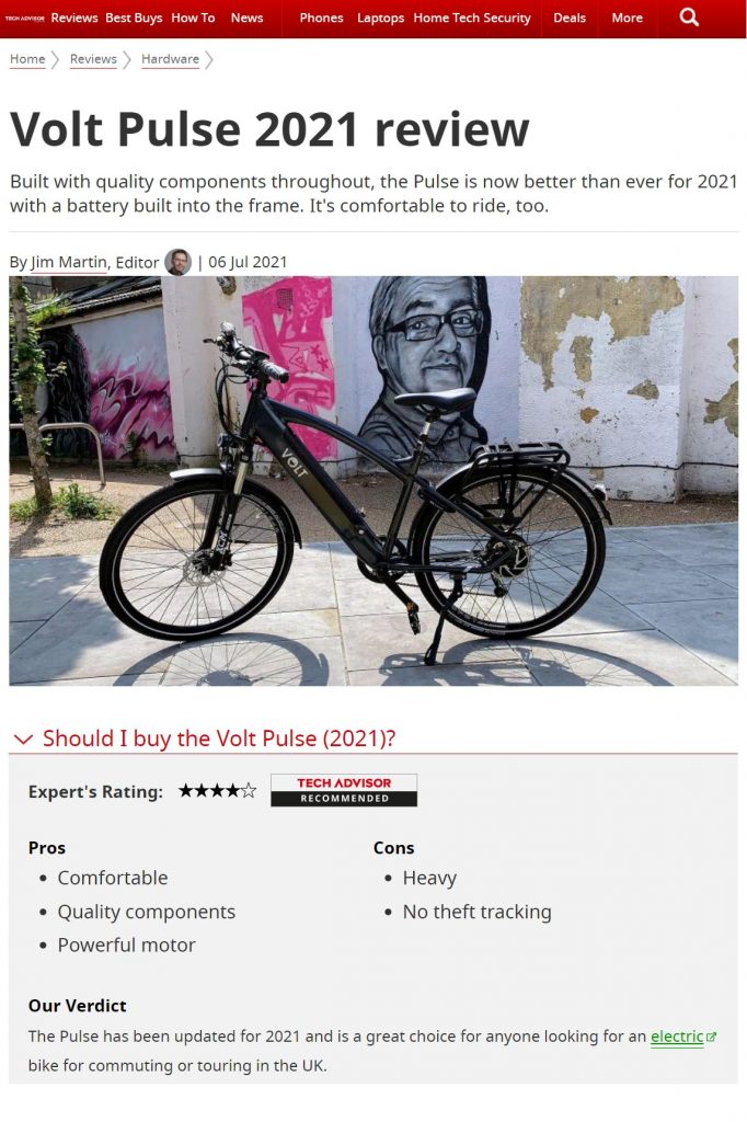 New Pulse E-bike Gets 4 out of 5 Stars From Tech Advisor - Volt News